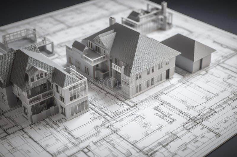 Model of House Building Standing on Architectural Project. Generative ...