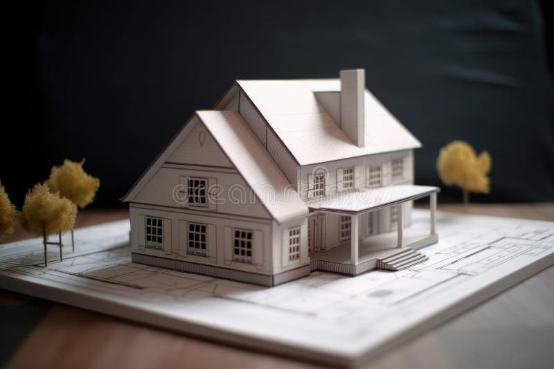 Model of House Building Standing on Architectural Project. Generative ...