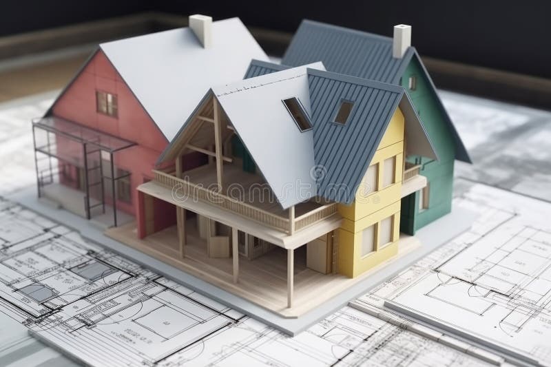 Model of House Building Standing on Architectural Project. Generative ...
