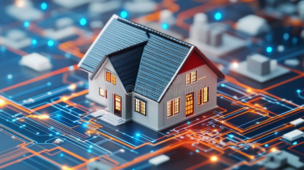 Model House on Circuit Board: Smart Home Technology Concept Stock ...