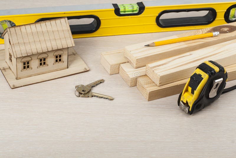 Construction Concept. Model House,work Tools, Keys.Copy Space for Text ...
