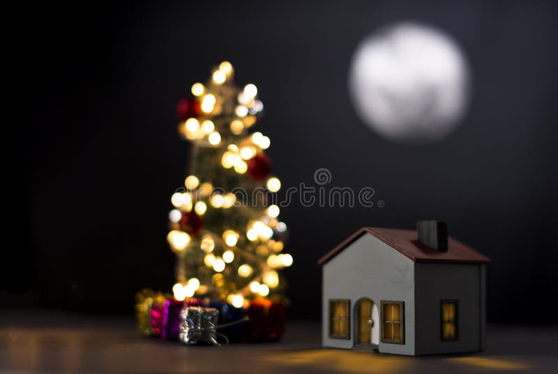 Model House with Full Moon at Night Stock Photo - Image of decorated ...