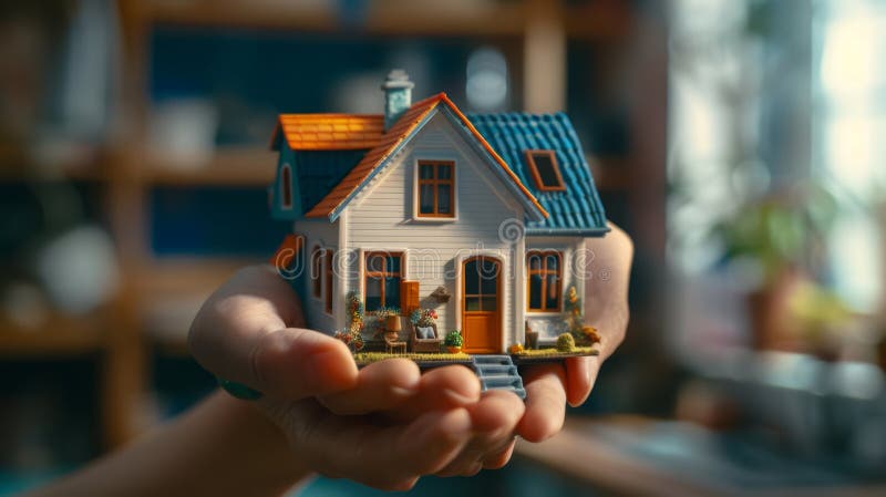 The Model House in Hands.AI Generated Image Stock Photo - Image of ...