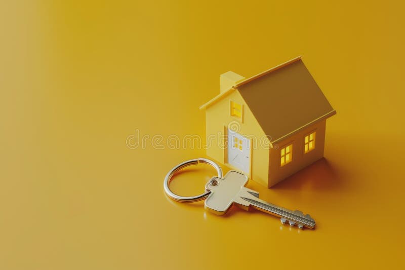 Model of a House with Keys on a Yellow Background Stock Photo - Image ...