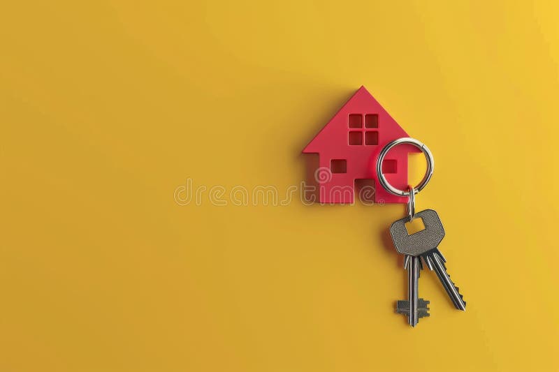 Model of a House with Keys on a Yellow Background Stock Image - Image ...