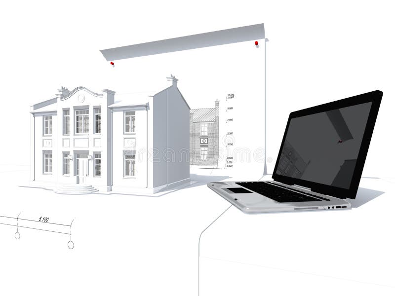 Model of House and Laptop on the Table Stock Illustration ...