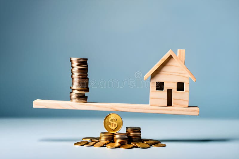Model House and Money Coins Balancing on a Seesaw Stock Image - Image ...