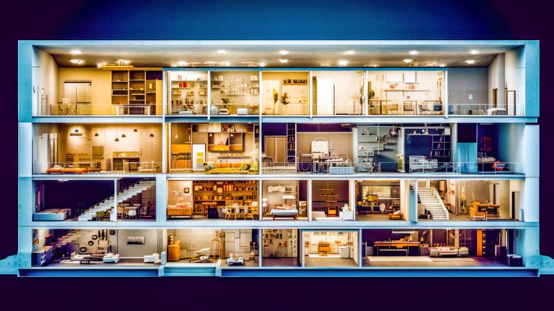 Model of House with Multiple Floors and Windows. Generative AI Stock ...