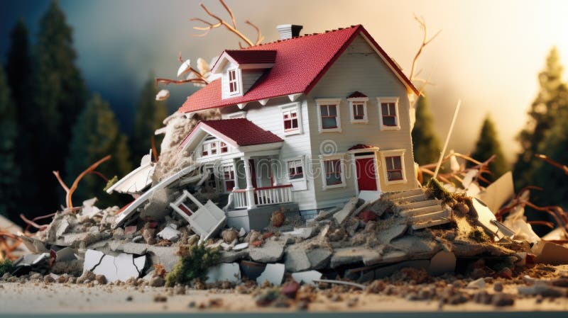 A Model of a House Placed on a Pile of Rubble. Suitable for ...