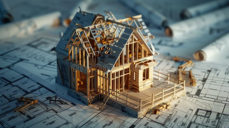 A Model of a House Placed on Top of Blueprints. Ideal for Architectural ...