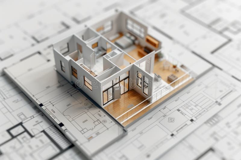 A Model of a House Placed on Top of Blueprints. this Image Can Be Used ...