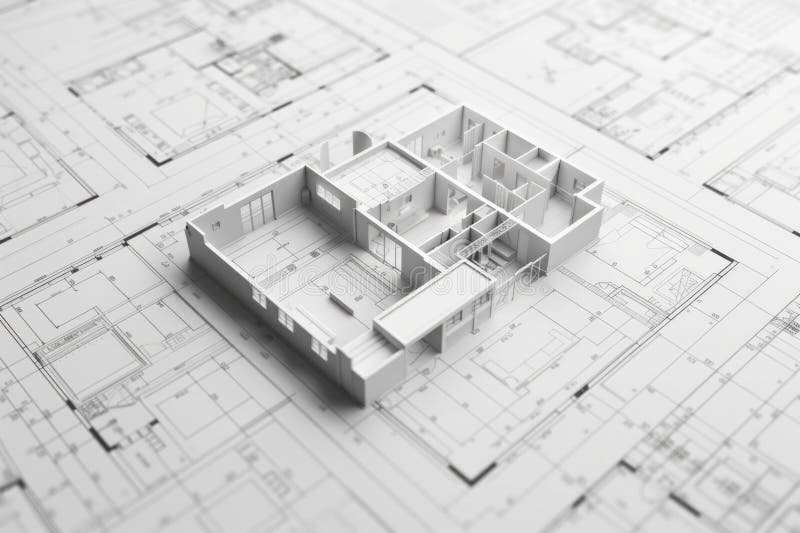 A Model of a House Placed on Top of Blueprints. Suitable for ...