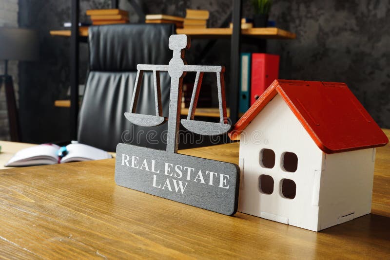 Model of House and Real Estate Law Plate. Stock Image - Image of ...
