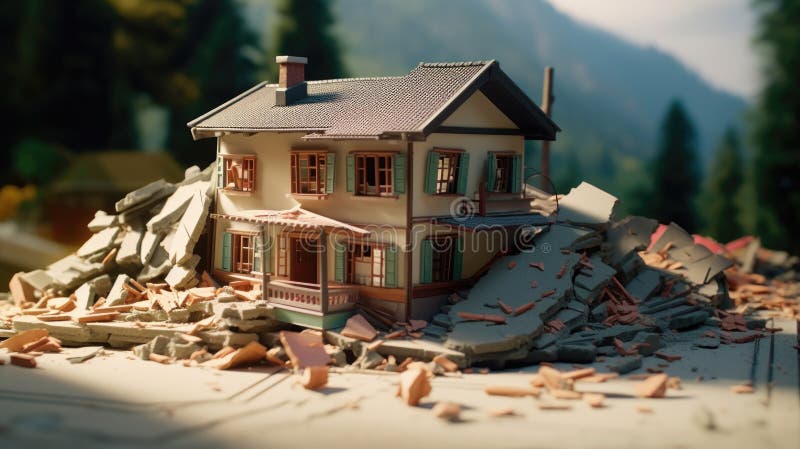 A Model House Sitting on a Pile of Rubble, Suitable for Construction or ...