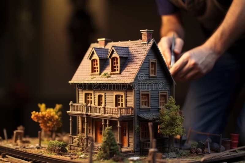 A Model of a House Sitting on a Train Track, a Unique Scene Stock Image ...