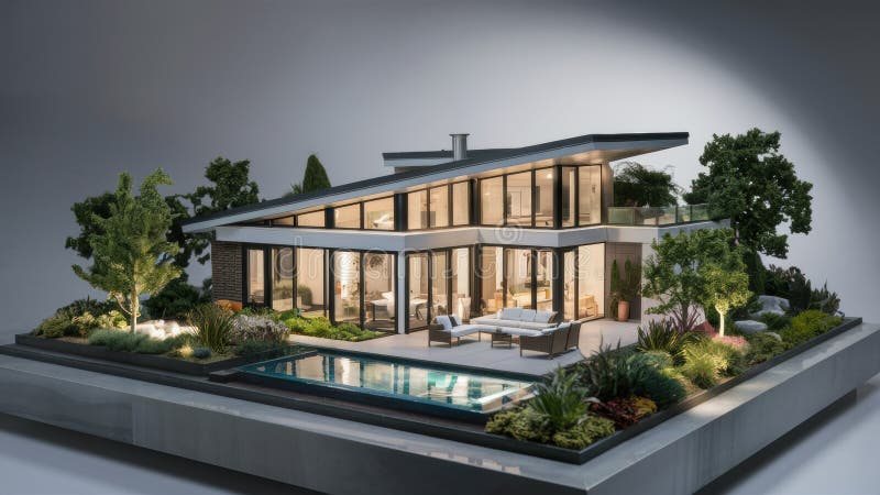 A Model of a House with Swimming Pool and Garden, AI Stock Image ...