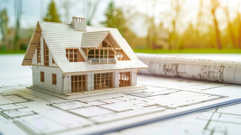 A Model House on Top of Architectural Plans Stock Image - Image of ...