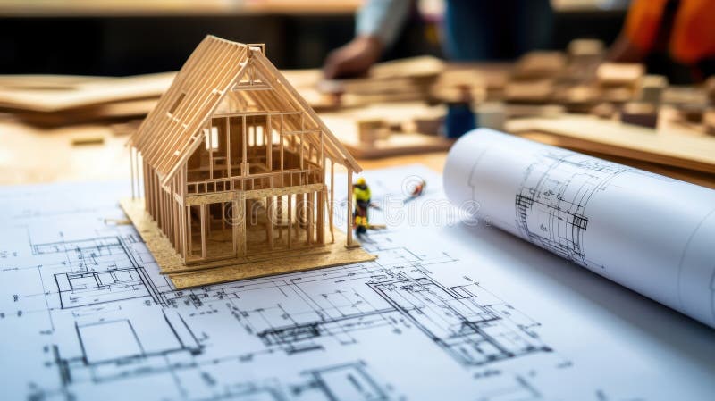 A Model of a House on Top of a Blueprint Stock Illustration ...