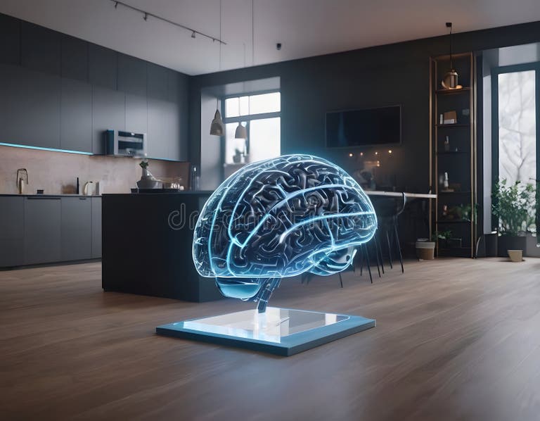 Model of the Human Brain As Part of the Interior. Artificial Intelligence. Stock Image - Image ...
