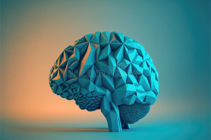 Model of Human Brain on Blue Background. Profile View. Intelligence ...