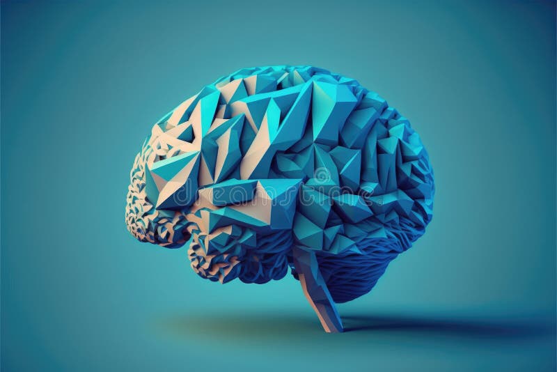 Model of Human Brain on Blue Background. Profile View. Intelligence ...
