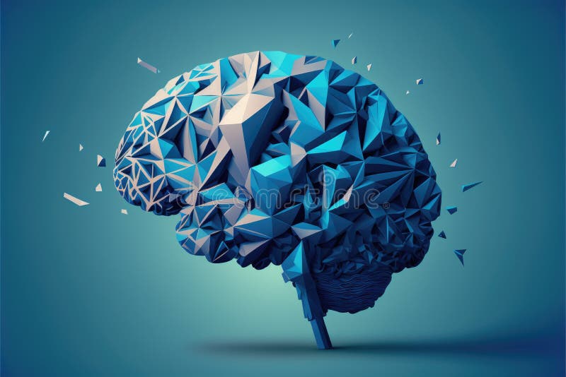 Model of Human Brain on Blue Background. Profile View. Intelligence ...