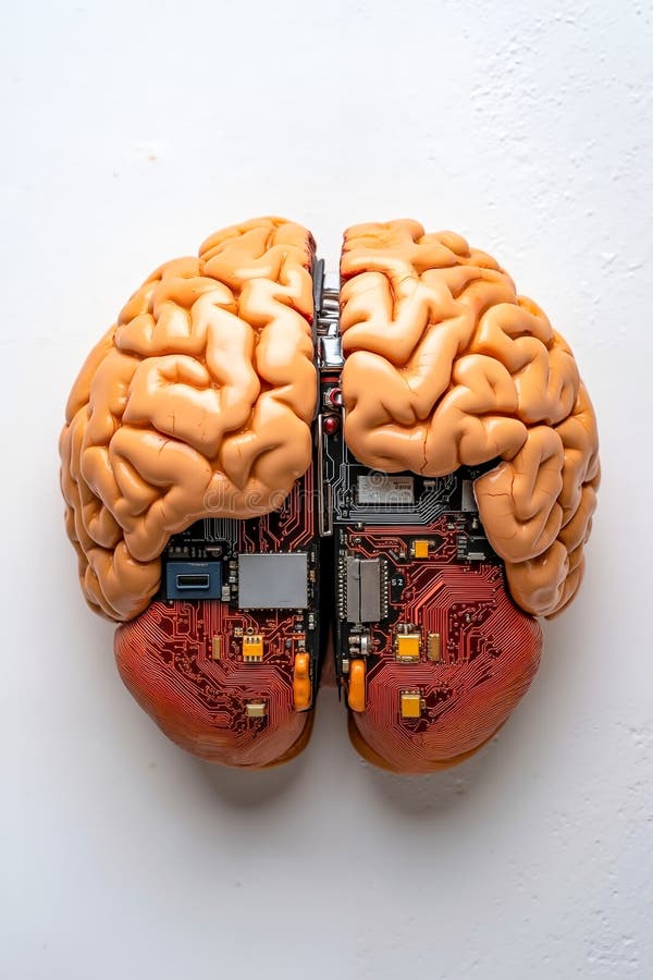 A Model of a Human Brain with a Circuit Board Attached To it Stock ...