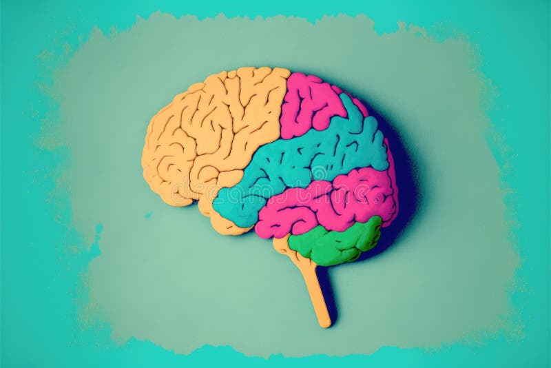 Model of Human Brain on Colorful Background. Profile View. Intelligence ...