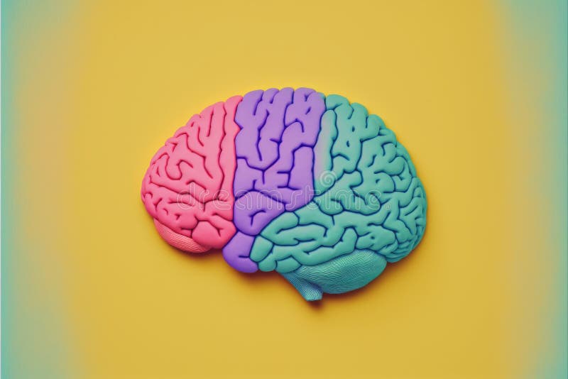 Model of Human Brain on Colorful Background. Profile View. Intelligence ...