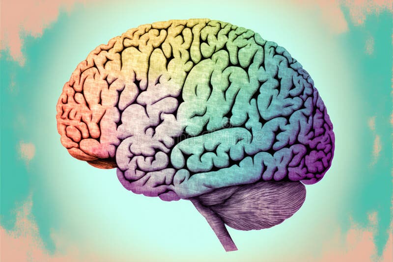 Model of Human Brain on Colorful Background. Profile View. Intelligence ...