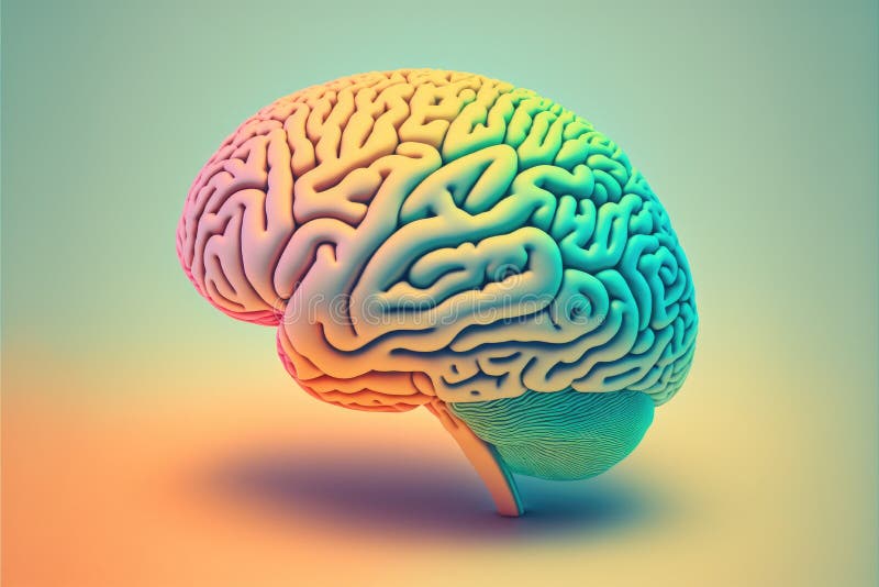 Model of Human Brain on Colorful Background. Profile View. Intelligence ...
