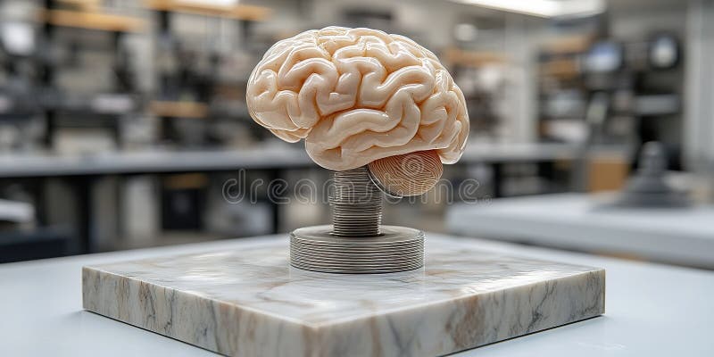 Model of a Human Brain Displayed on a Podium in a Modern Educational ...