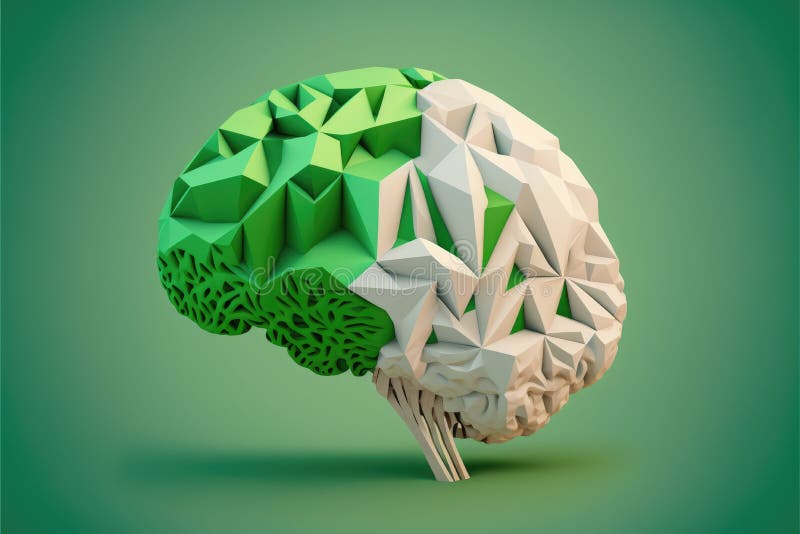 Model of Human Brain on Green Background. Profile View. Intelligence ...