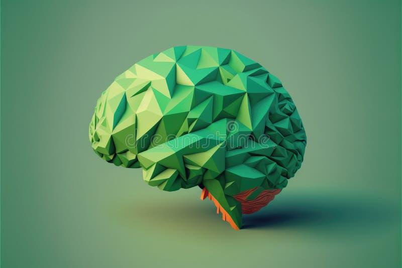 Model of Human Brain on Green Background. Profile View. Intelligence ...