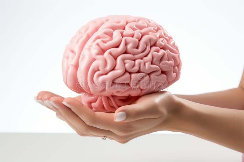 Model Human Brain Held in Hand, Isolated on a White Surface Stock ...