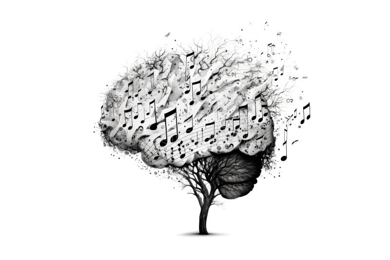Illustration of Model of Human Brain with Musical Notes on White ...