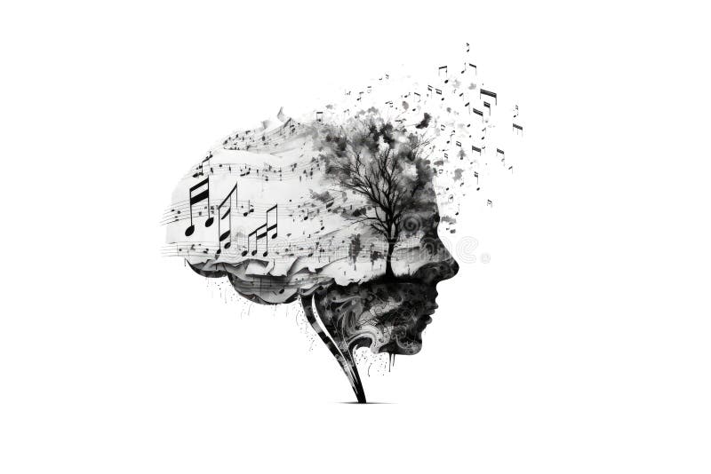 Illustration of Model of Human Brain with Musical Notes on White ...