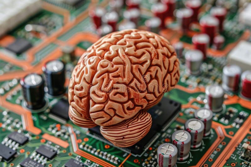 A Model of the Human Brain Sits on a Circuit Board, Surrounded by ...