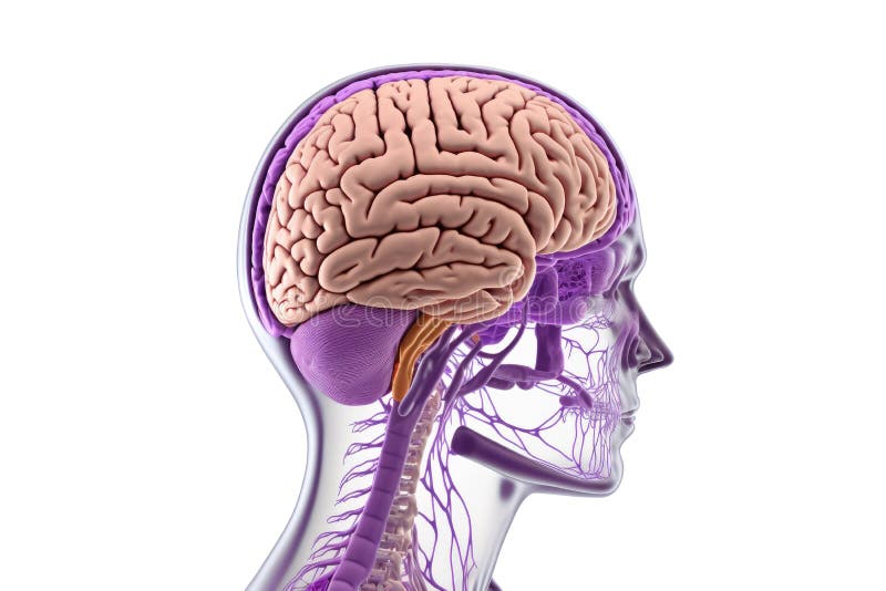 Model of Human Brain on White Background. Profile View. Intelligence ...
