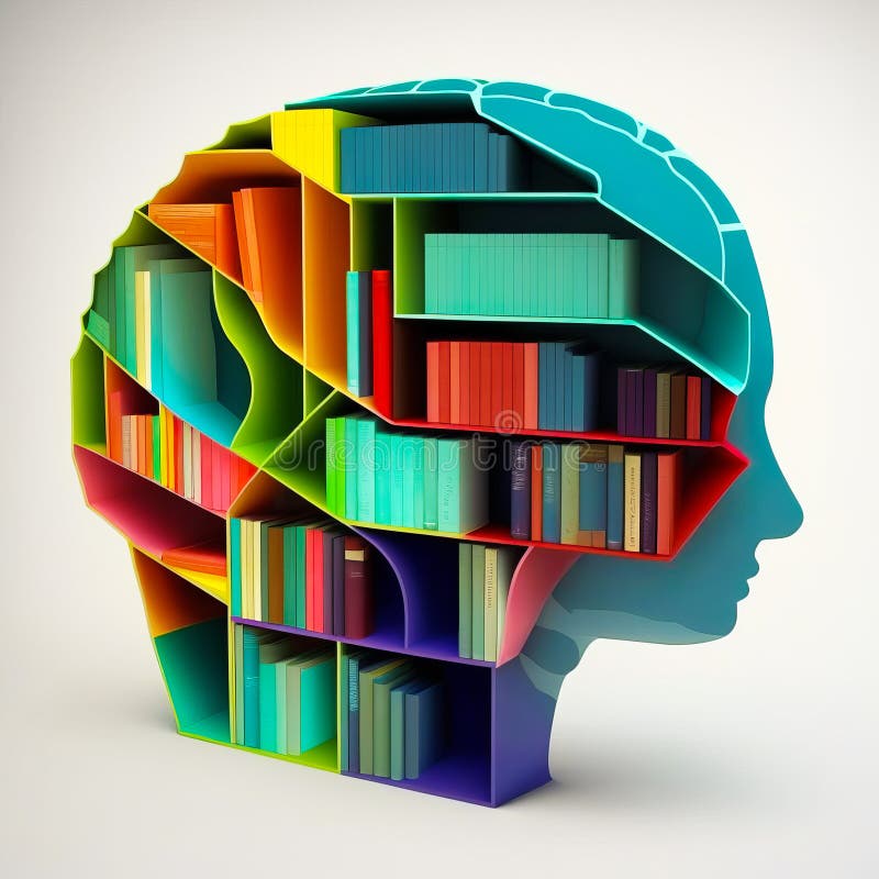 Model of Human Head with Books in the Shape of Brain. Generative AI ...
