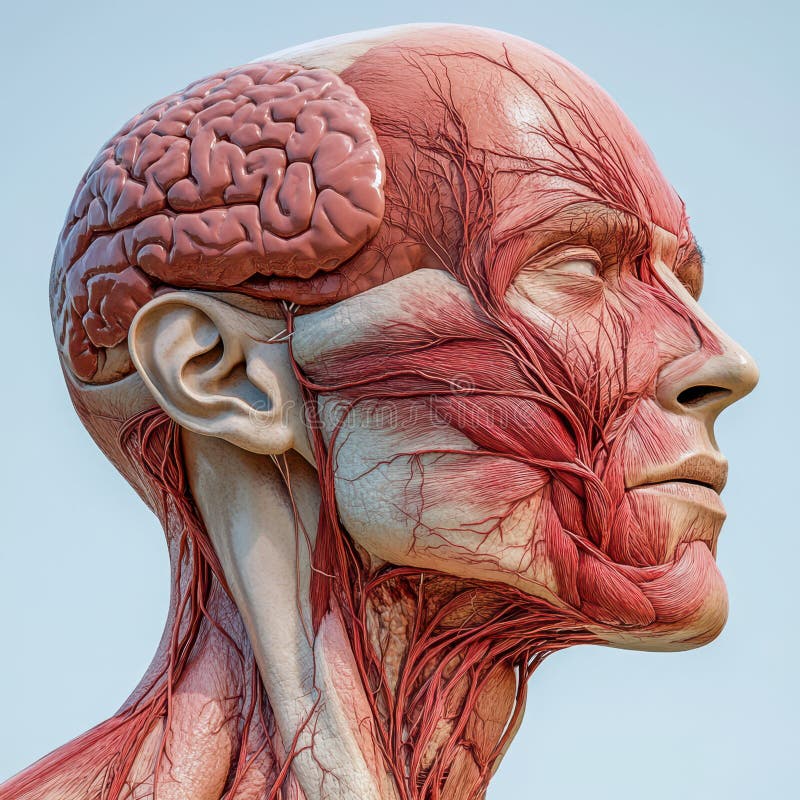 A Model of a Human Head with a Brain and Muscles Stock Illustration ...