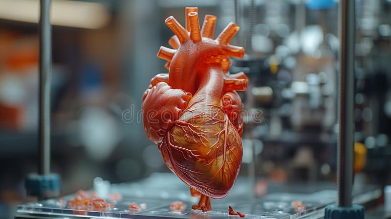 A Model of a Human Heart is Being Printed on a 3D Printer Stock ...