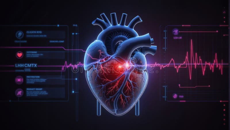 Model Human Heart on Digital Screen. Diagnostic Future Stock Photo ...