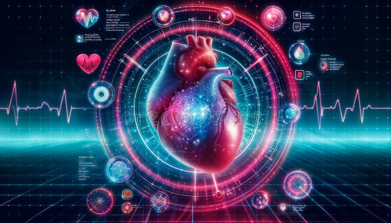 Model Human Heart on Digital Screen. Diagnostic Future Stock Photo ...