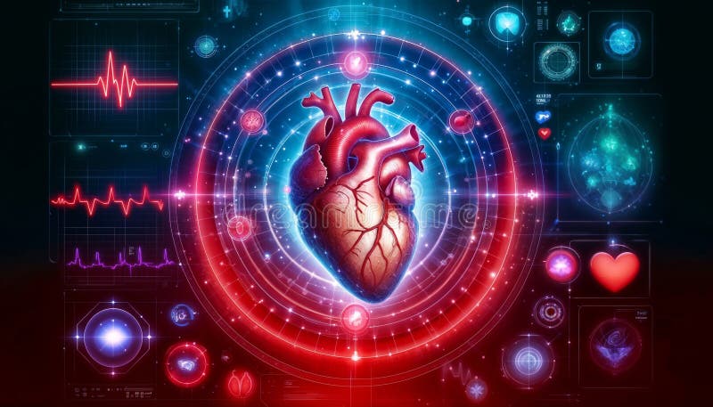 Model Human Heart on Digital Screen. Diagnostic Future Stock Image ...