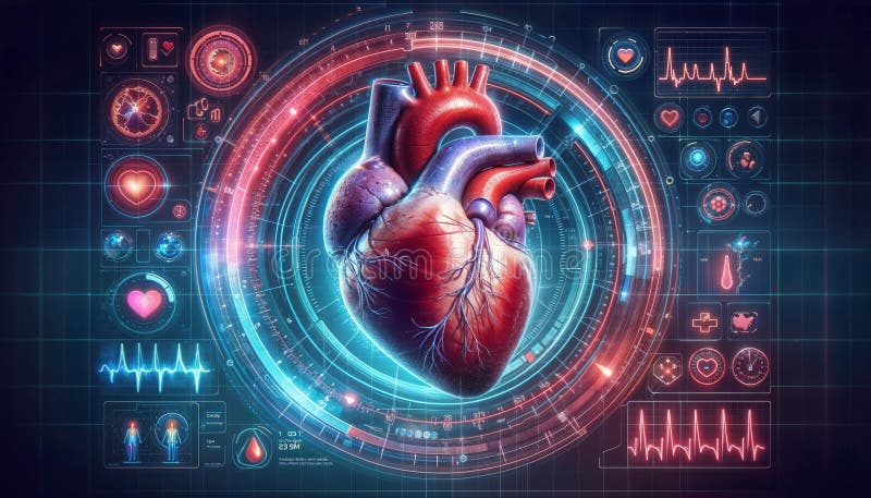Model Human Heart on Digital Screen. Diagnostic Future Stock Photo ...