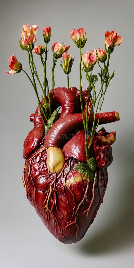 A Model of a Human Heart with Flowers in it Stock Illustration ...