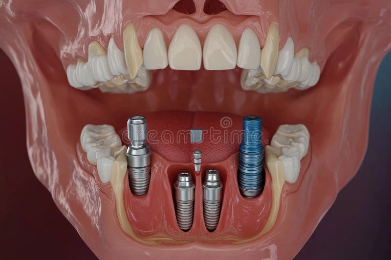 Dental Implants Displayed in a Model of a Human Jaw Demonstrating Oral ...