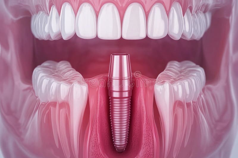 Dental Implants Displayed in a Model of a Human Jaw Demonstrating Oral ...