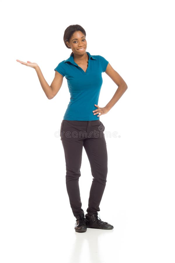 Model Isolated Hand Gesture Presenting Stock Image - Image of success ...